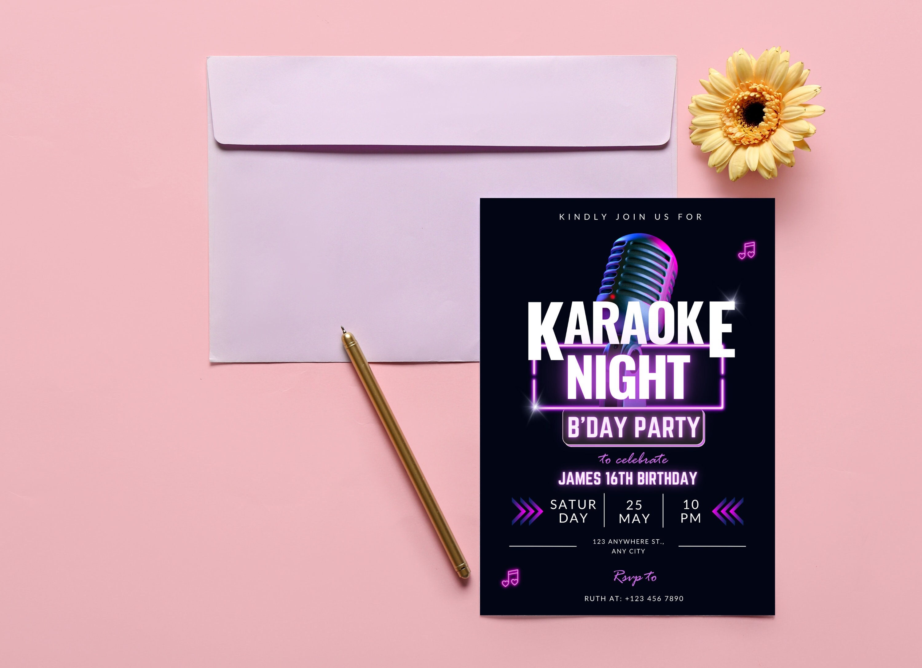 Editable Karaoke Night Birthday Party Invitation, DIY Invitation ...