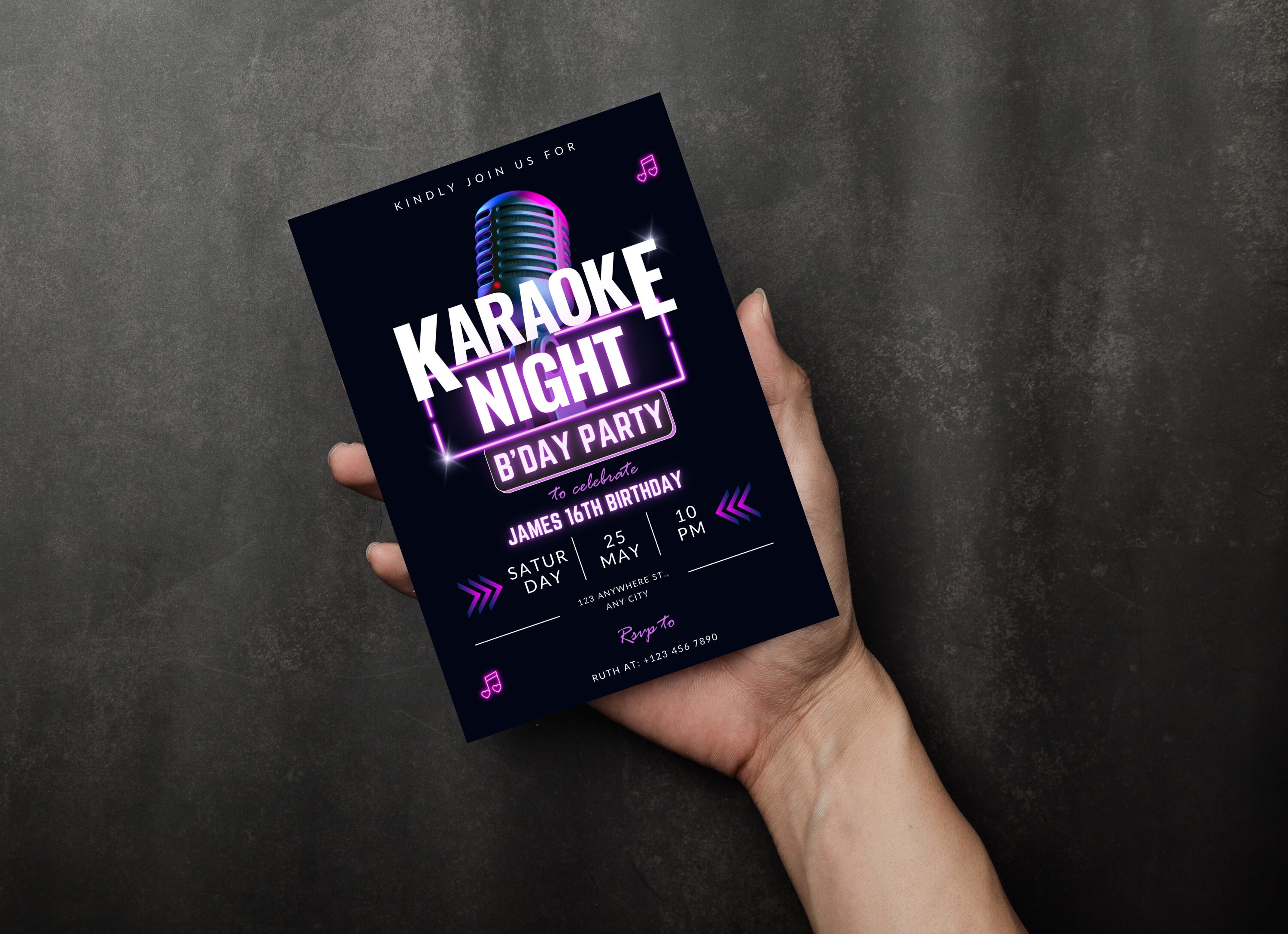 Editable Karaoke Night Birthday Party Invitation, DIY Invitation ...