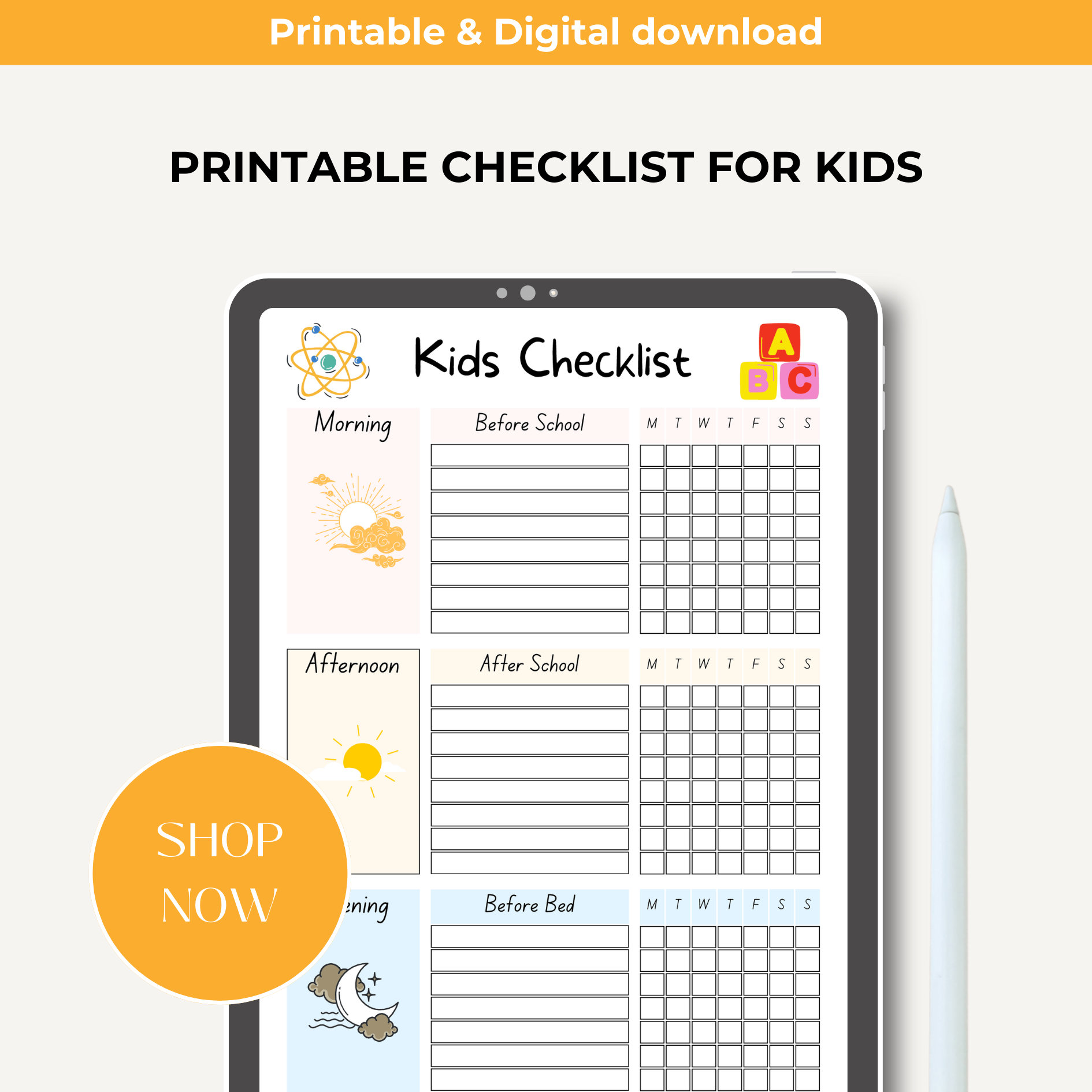 Printable Kids Daily School Checklist Schedule, Editable Kids Chore ...