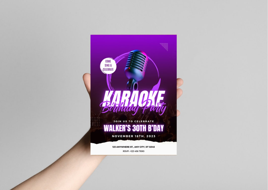 Editable Karaoke Birthday Party Invitation, DIY Invitation Template ...