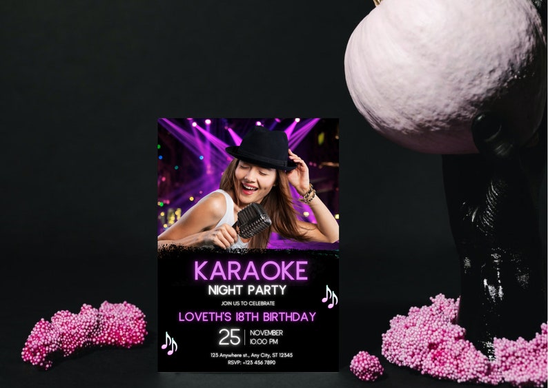 Editable Karaoke Night Birthday Party Invitation, Music Party Invites ...