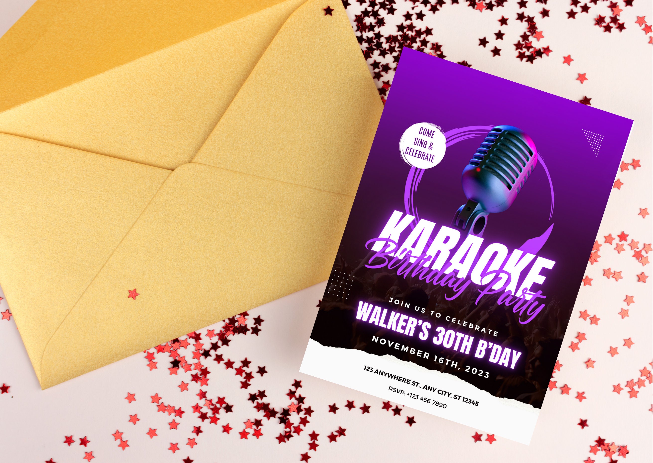 Editable Karaoke Birthday Party Invitation, DIY Invitation Template ...