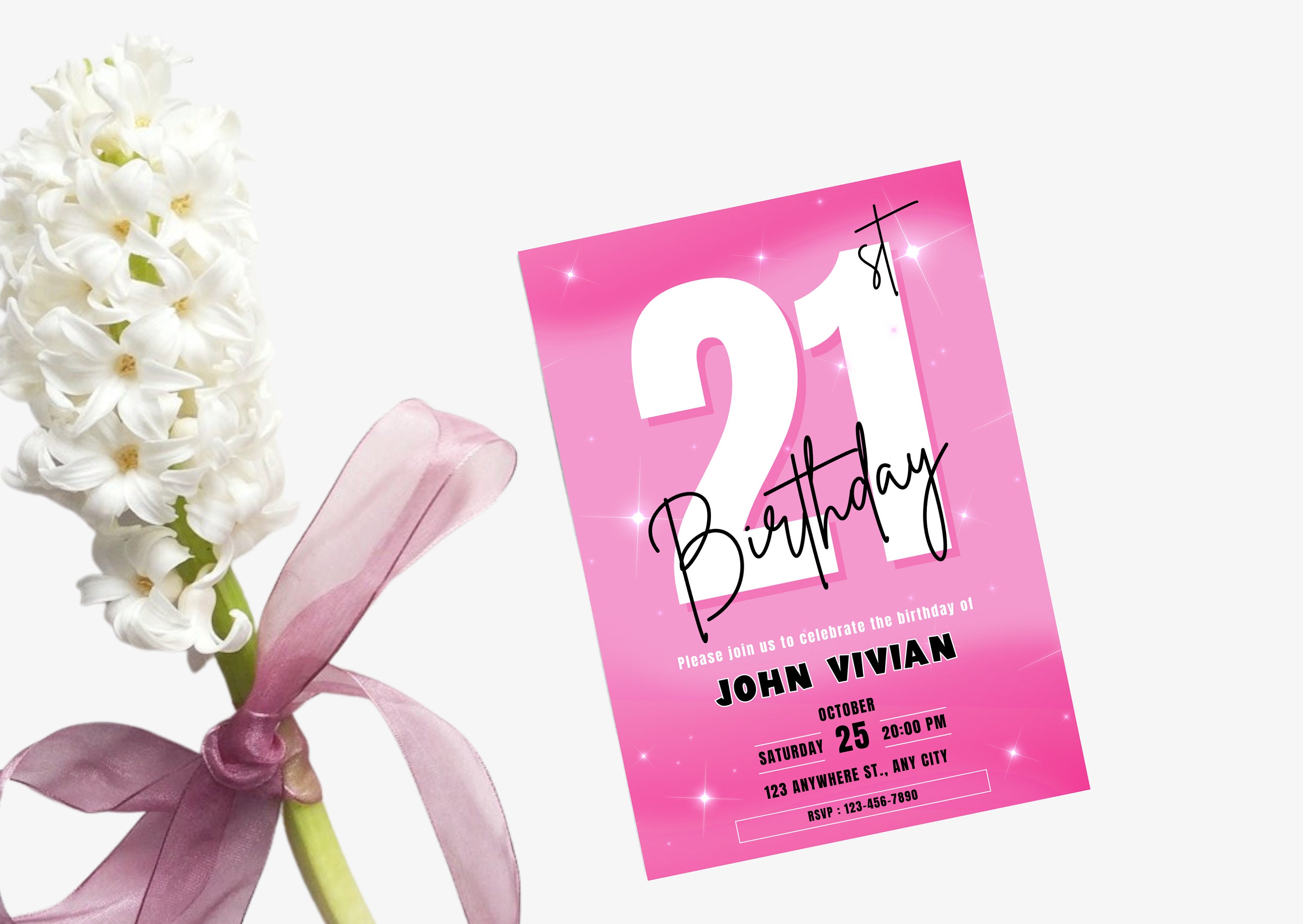 Editable Pink Glitter 21st Girl Birthday Invitation, 21st Bday Party ...