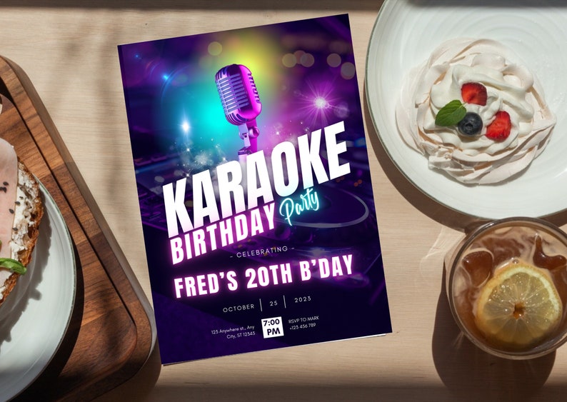 Editable Karaoke Birthday Invite, DIY Birthday Party Invitation ...