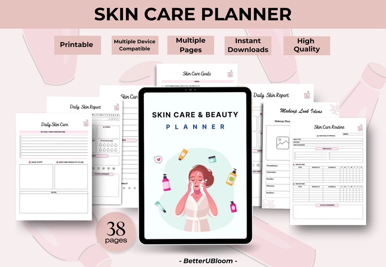 Printable Skincare Planner, Beauty Planner Template, Glow up Planner ...