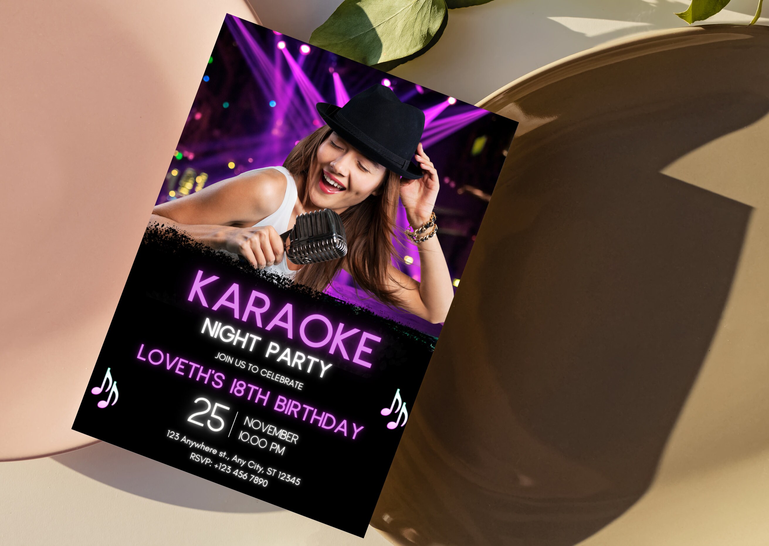 Editable Karaoke Night Birthday Party Invitation, Music Party Invites ...