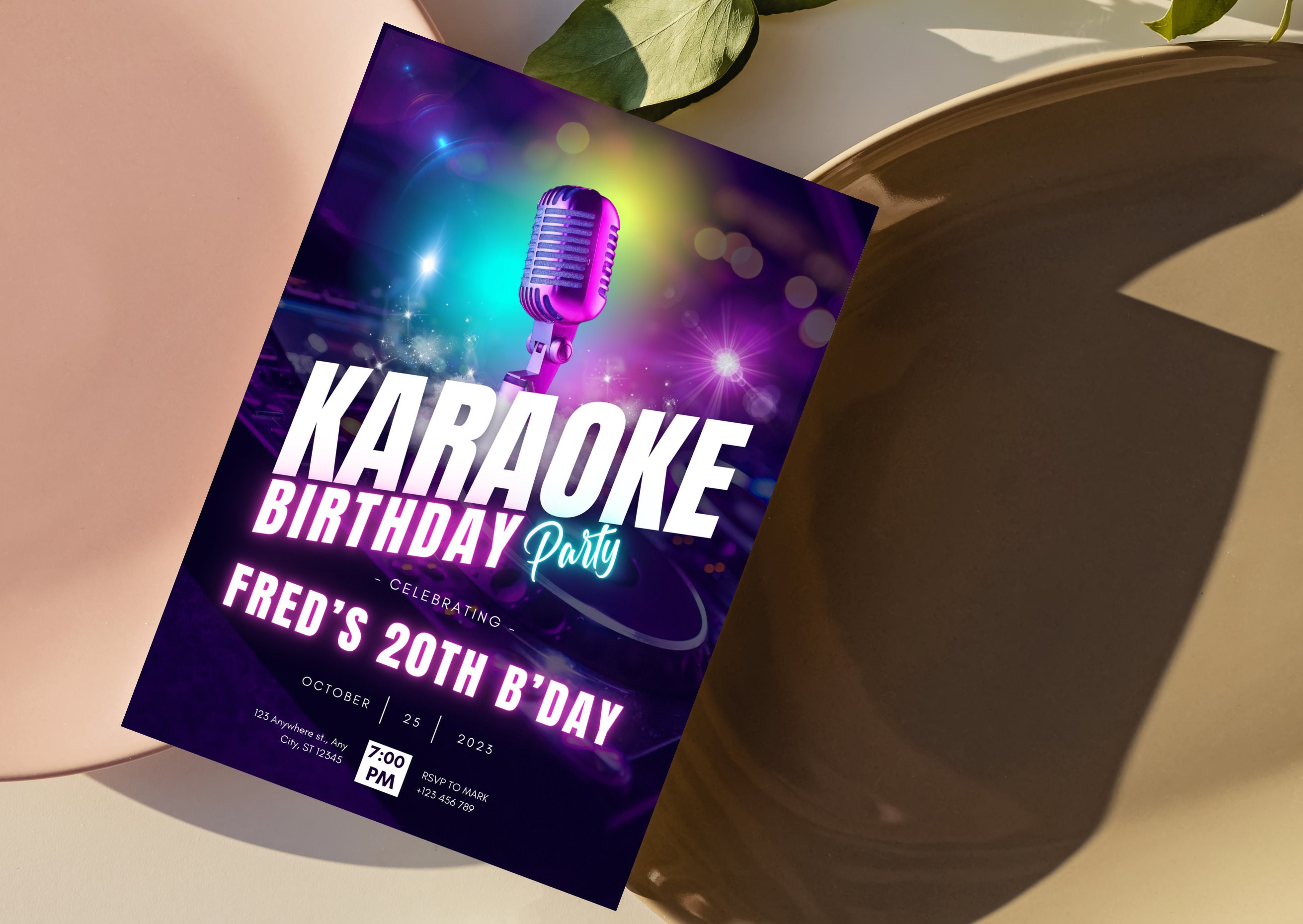 Editable Karaoke Birthday Invite, DIY Birthday Party Invitation ...