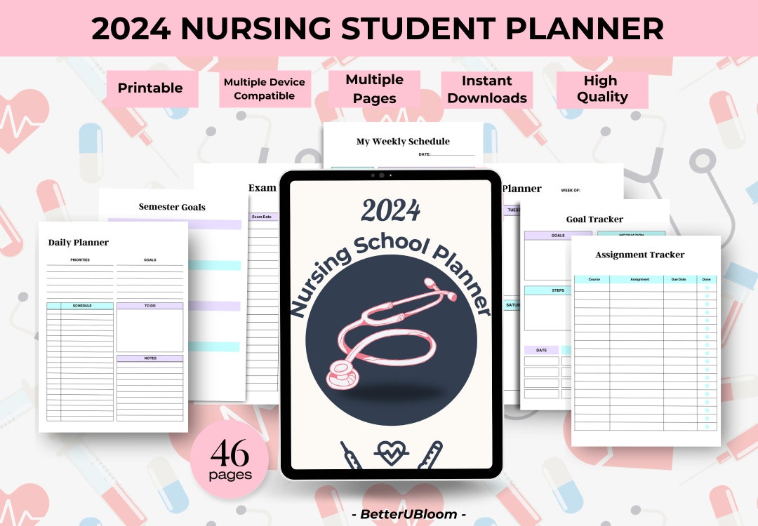 Printable 2024 Nursing Student Planner, Premium Digital Nursing ...