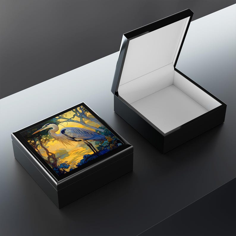 Vintage Great Blue Heron Jewelry Box, Handcrafted Wooden Organizer ...