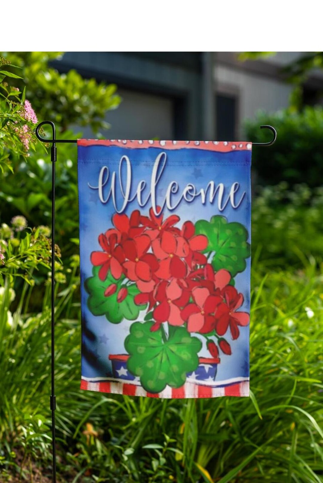 Welcome Red Geraniums Garden Flag - Etsy