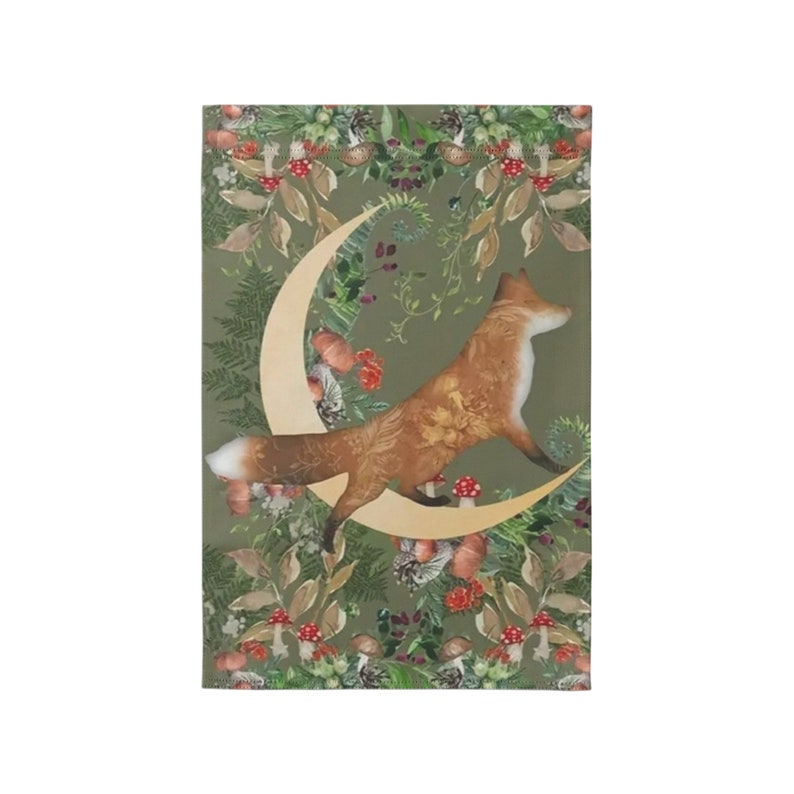 Fox in the Moon Garden Flag - Etsy