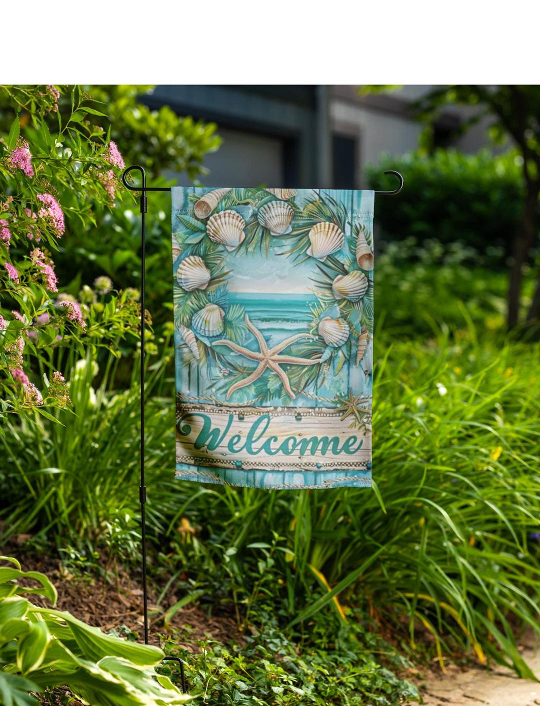 Shell Wreath Welcome Garden Flag - Etsy