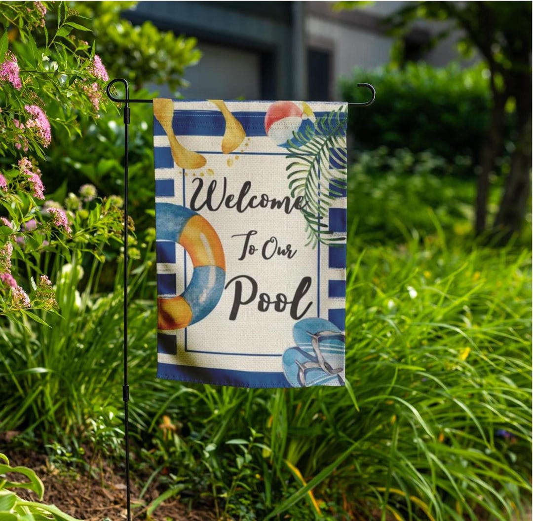 Welcome to the Pool Garden Flag - Etsy