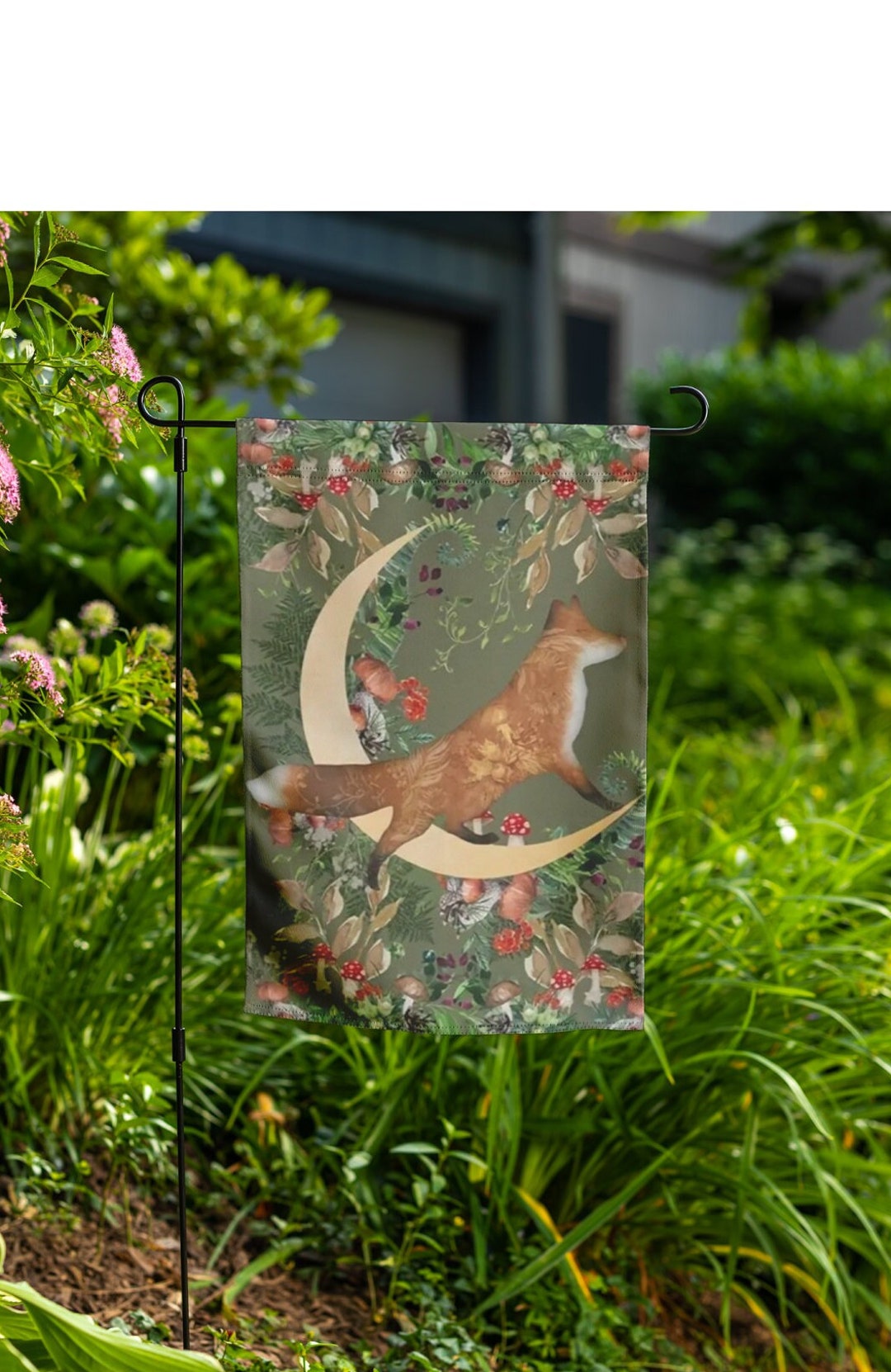 Fox in the Moon Garden Flag - Etsy