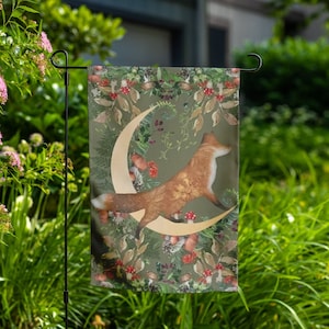 Fox in the Moon Garden Flag - Etsy