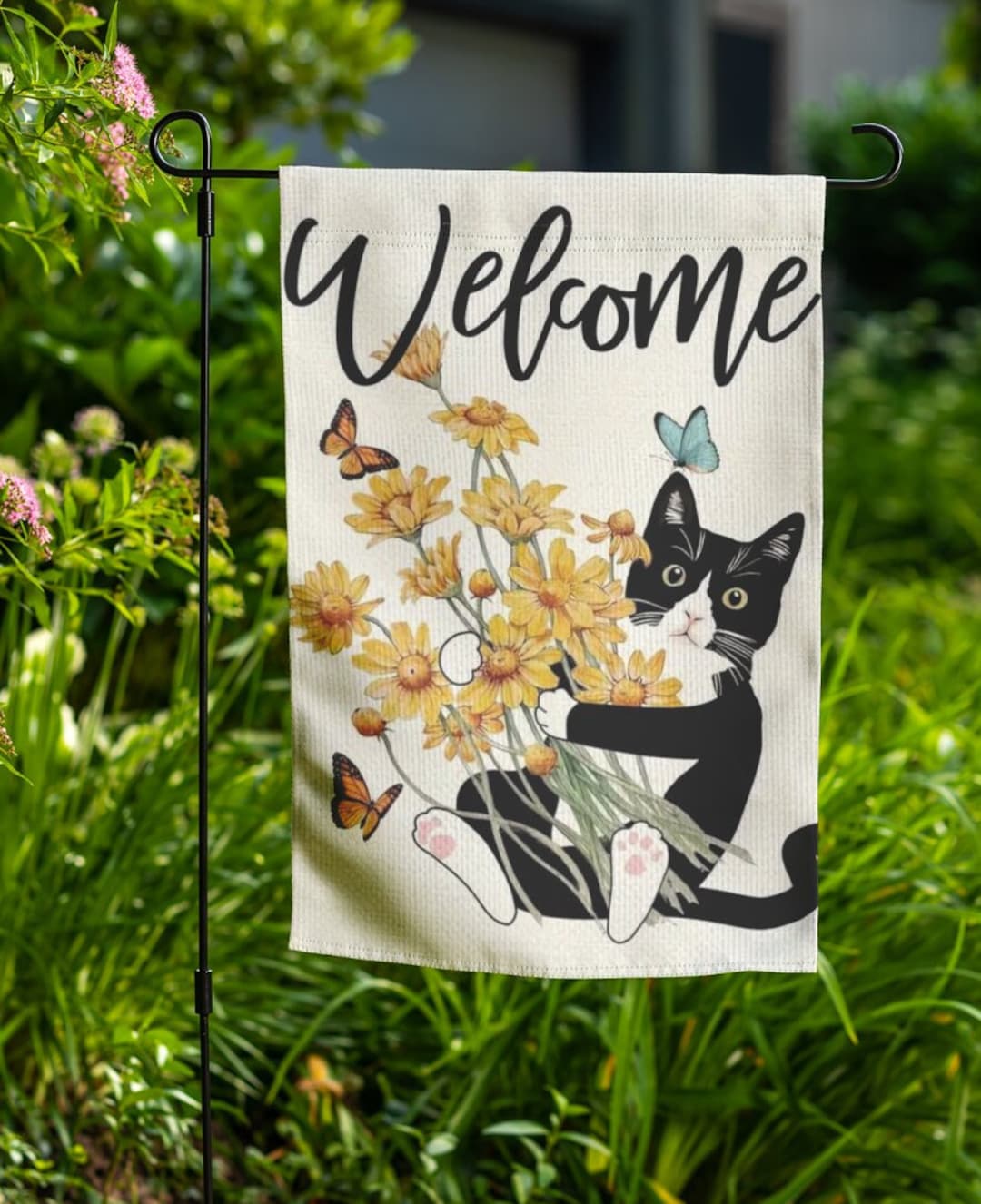 Cute Tuxedo Cat Welcome Garden Flag - Etsy