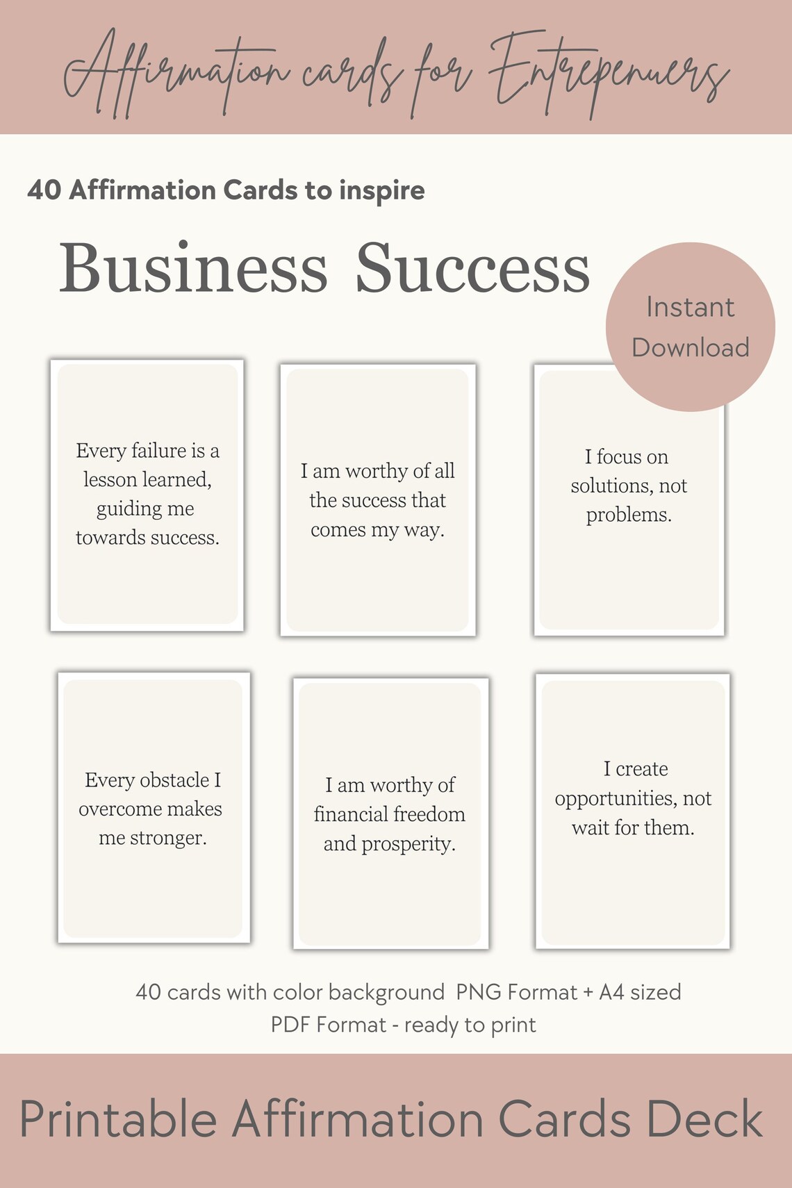 Set of 40 Digital Printable Affirmation Cards for Entrepreneurs ...