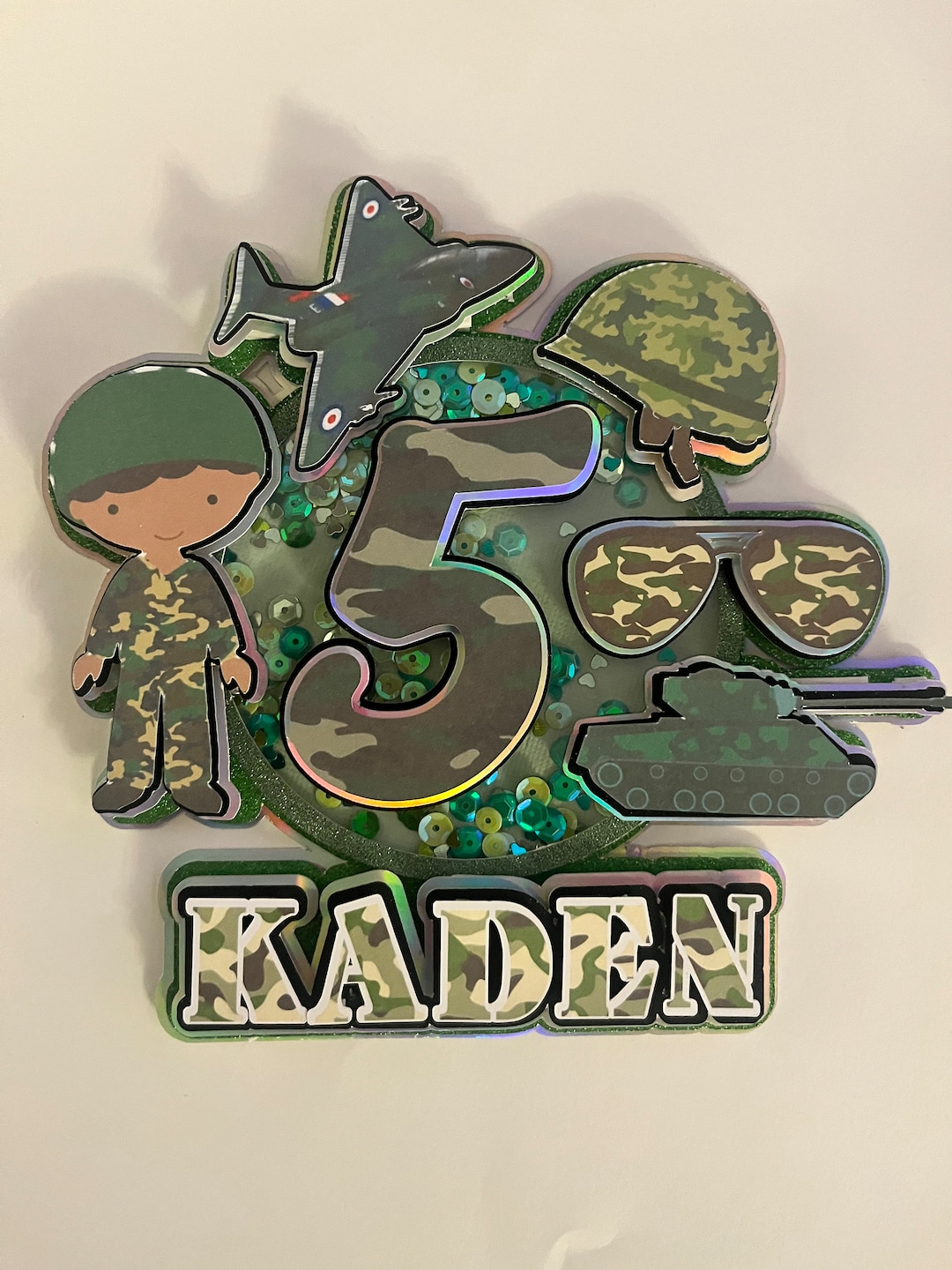 Army Design Themed Cake Topper. Personalised, 3D Shaker. Birthday, Made ...