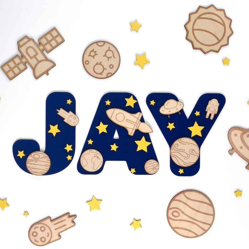 Super Space Letters - Including Decorations - Wooden Space Themed Name ...