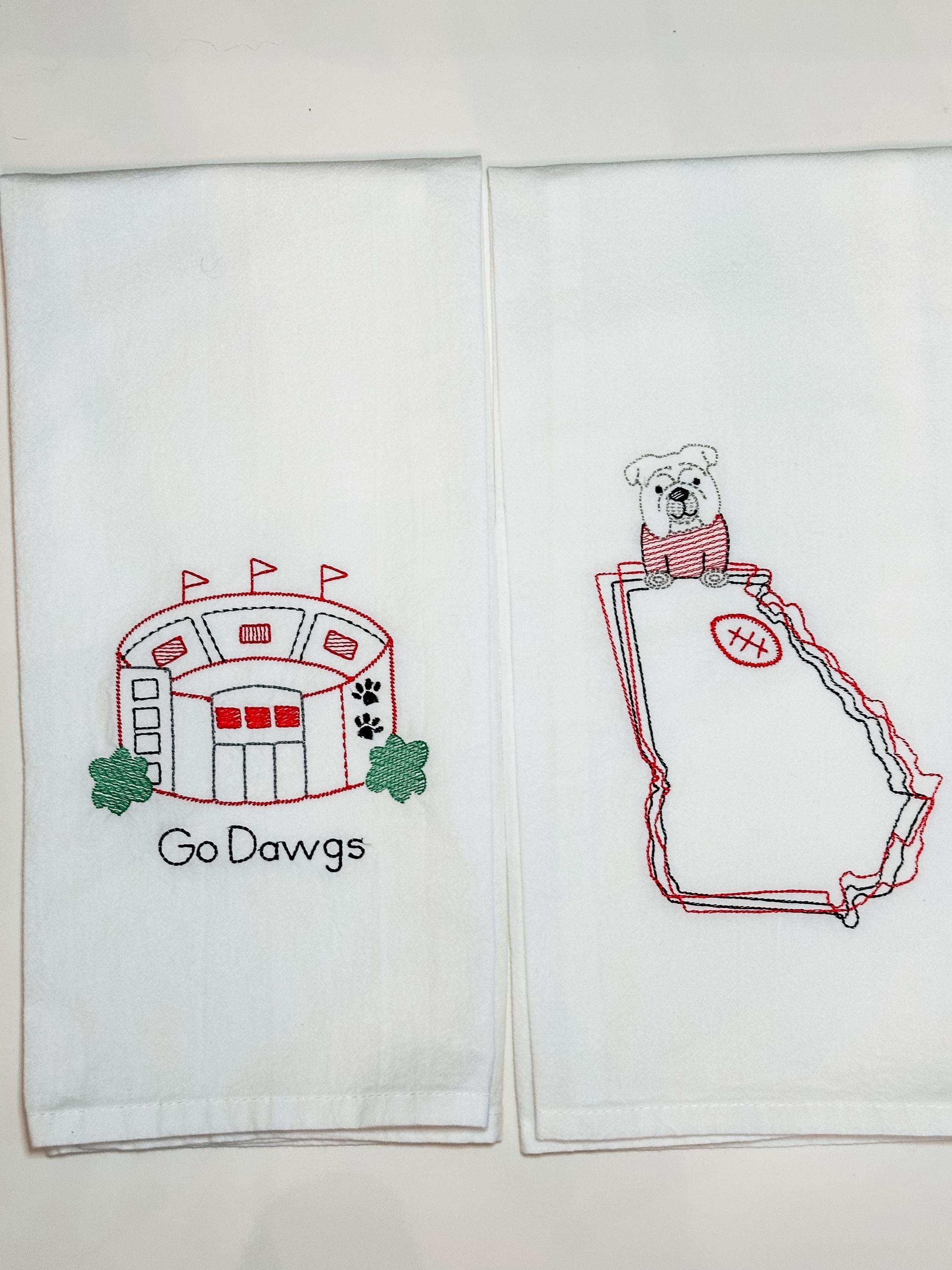 Go Dawgs Embroidered Tea Towel Set: Georgia Football Stadium Gift - Etsy