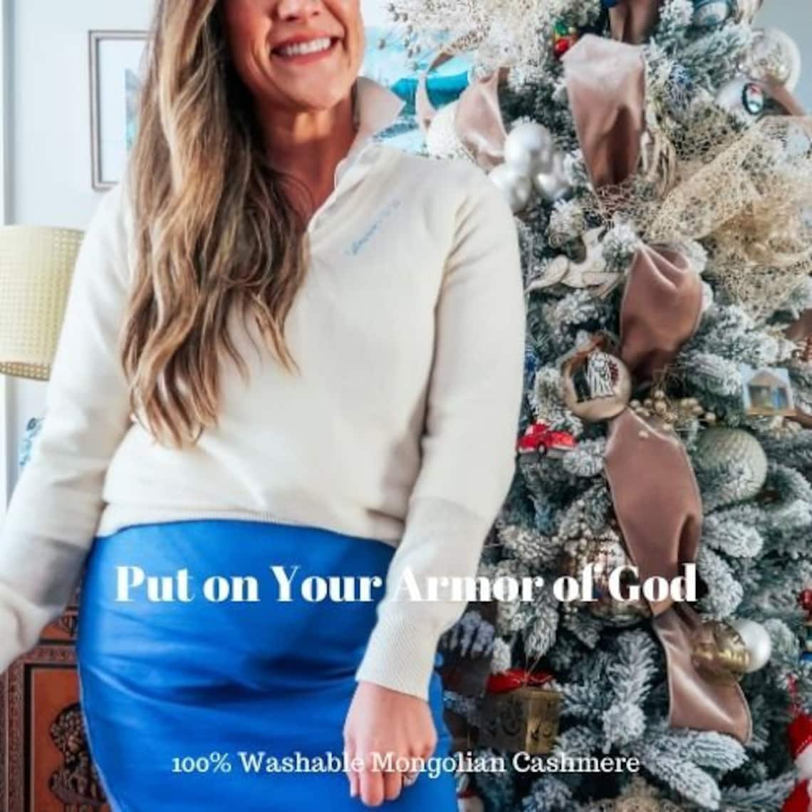 Armor of God Embroidered Cashmere Sweater Blue and Ivory Grand - Etsy