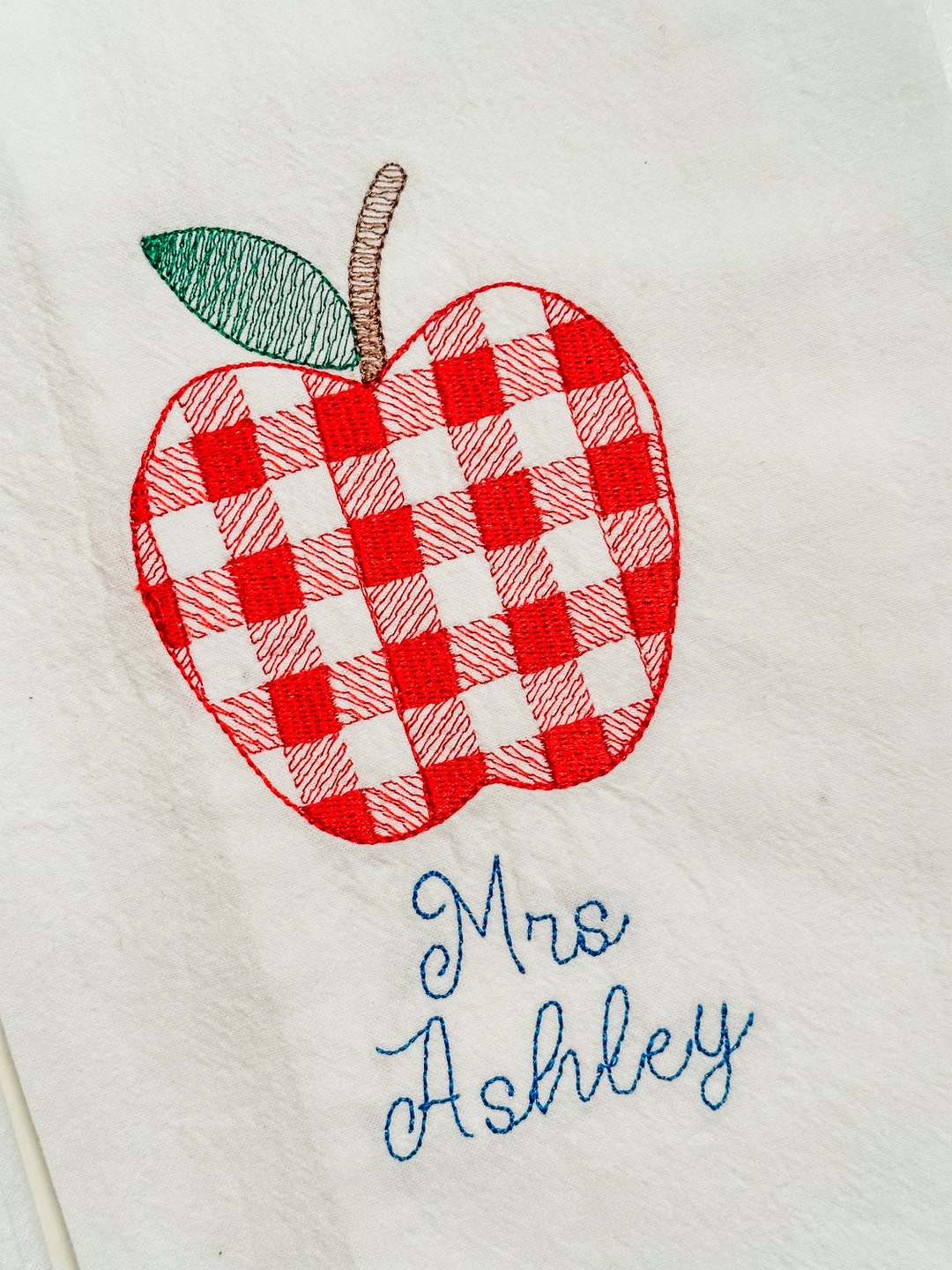 Red Gingham Apple Hand Towel | Embroidered Gift | Personalized Teachers ...