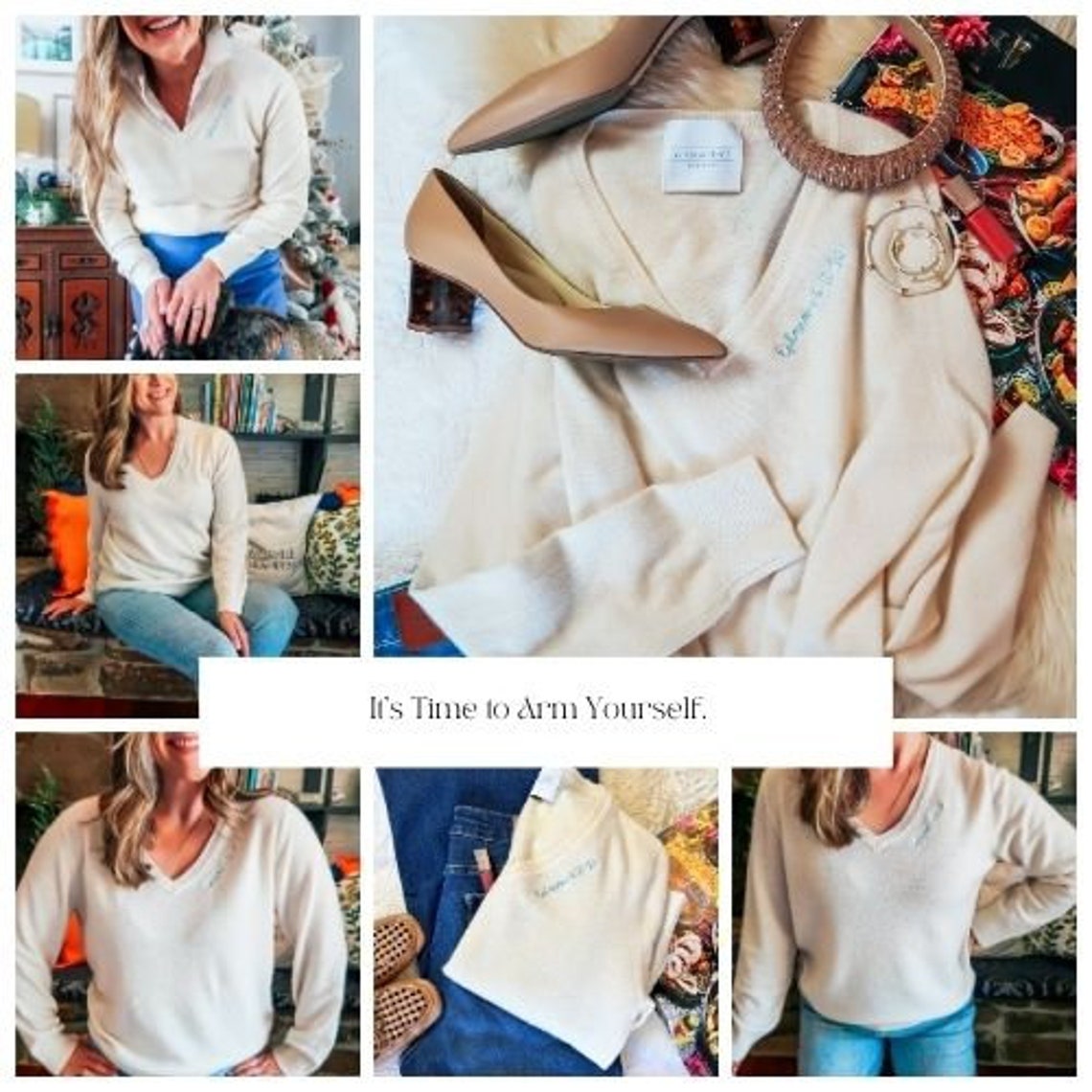Armor of God Embroidered Cashmere Sweater Blue and Ivory Grand - Etsy