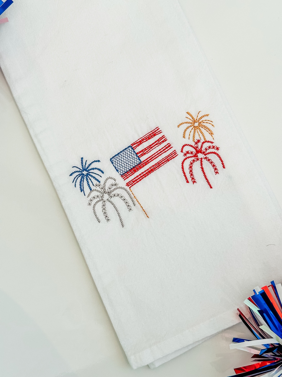 American Flag & Fireworks Patriotic Hand Towel | Embroidered Gift ...