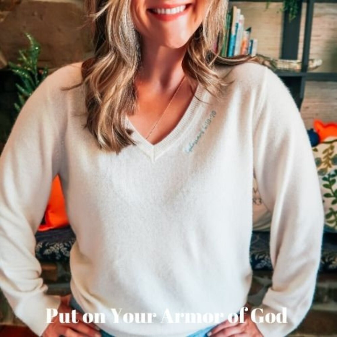 Armor of God Embroidered Cashmere Sweater Blue and Ivory Grand - Etsy