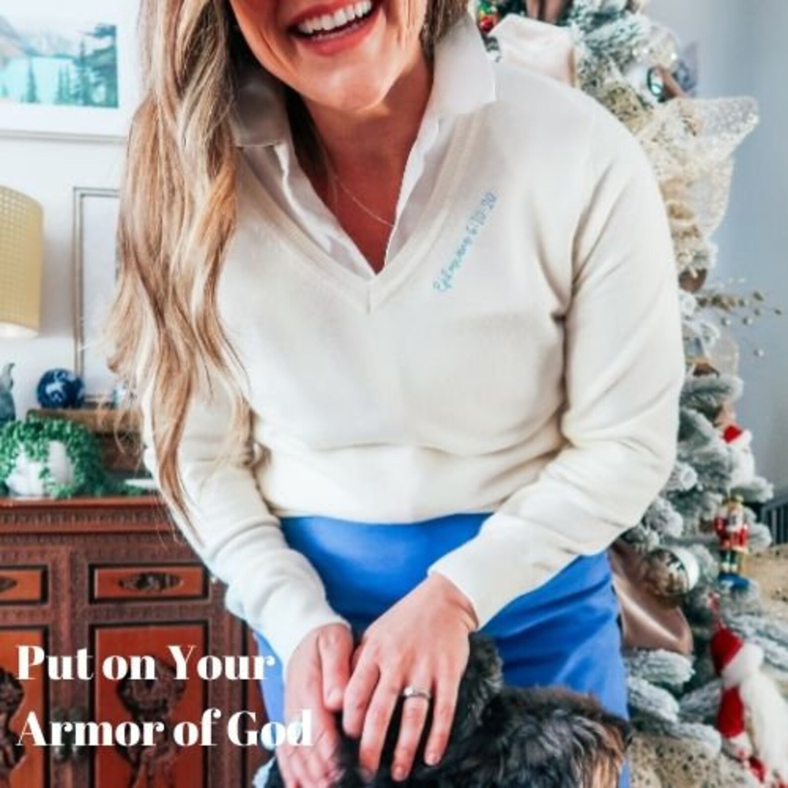 Armor of God Embroidered Cashmere Sweater Blue and Ivory Grand - Etsy
