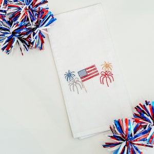 American Flag & Fireworks Patriotic Hand Towel | Embroidered Gift ...