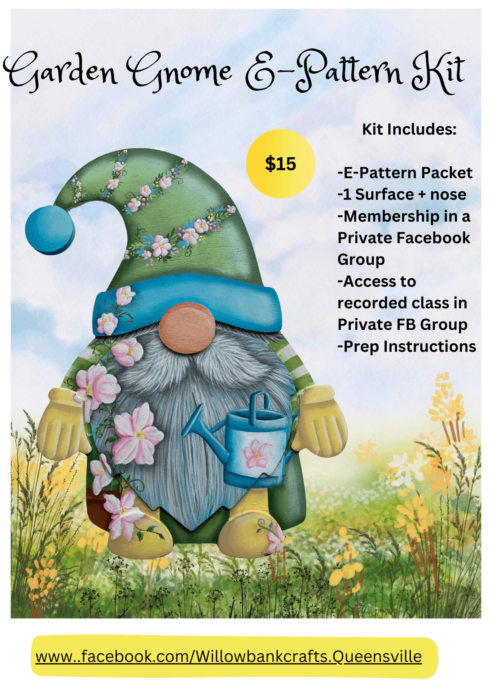 Garden Gnome Tole Pattern Kit Flowers Tole Painting Pattern Spring Tole ...