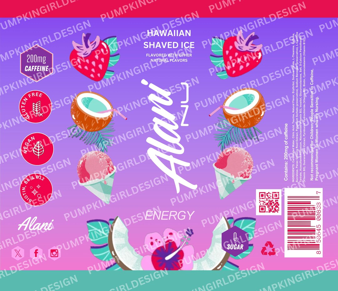 Alani Nu Energy Drink 20oz Tumbler Design Wrap Without the Nutrition ...