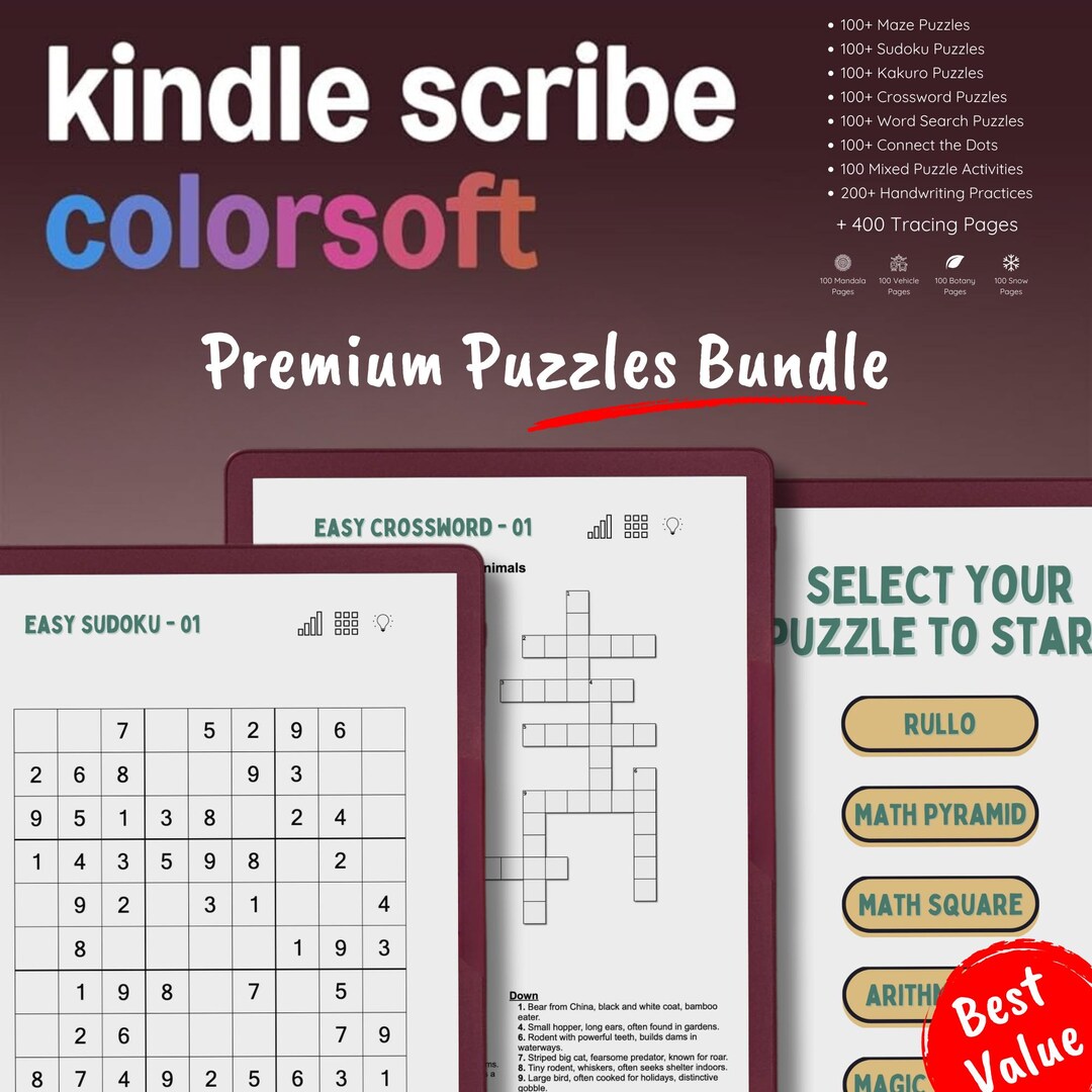 Kindle Scribe Colorsoft Puzzles Bundle: Sudoku, Mazes, Kakuro ...