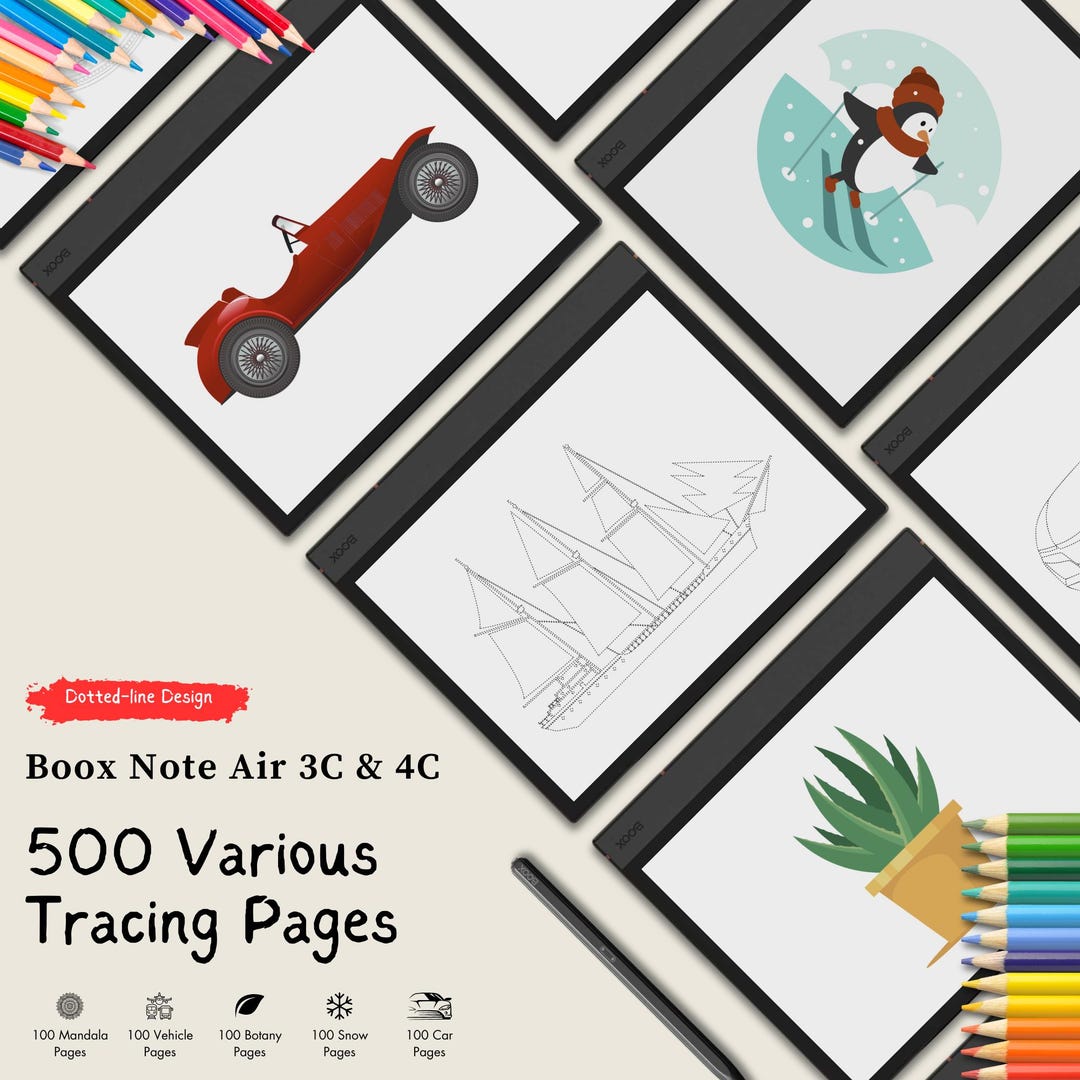 Boox Note Air Tracing Pages: 500 Mandala, Botanical, Vehicle Designs ...