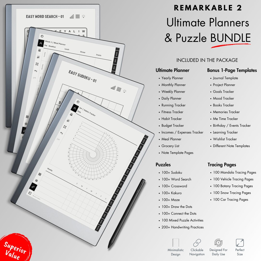 2024 Remarkable 2 Planner and Puzzles Bundle, Elevate Your Planning and ...