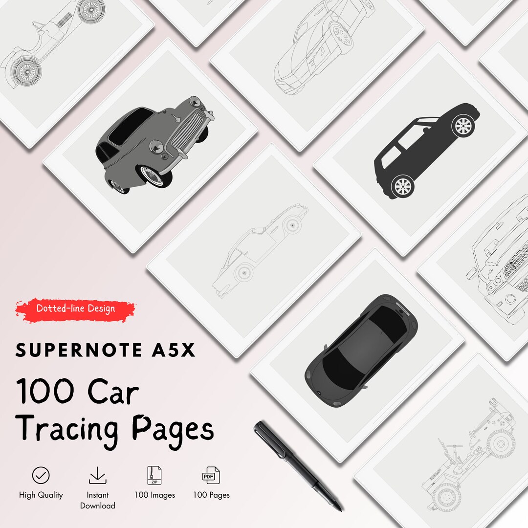 Supernote A5X Car Tracing Pages: 100 Dotted-line Worksheets to Fuel ...
