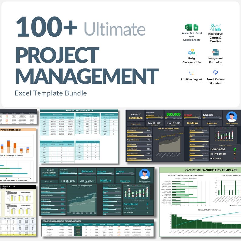 Excel Project Management Template Bundle: 100+ Automated Charts ...