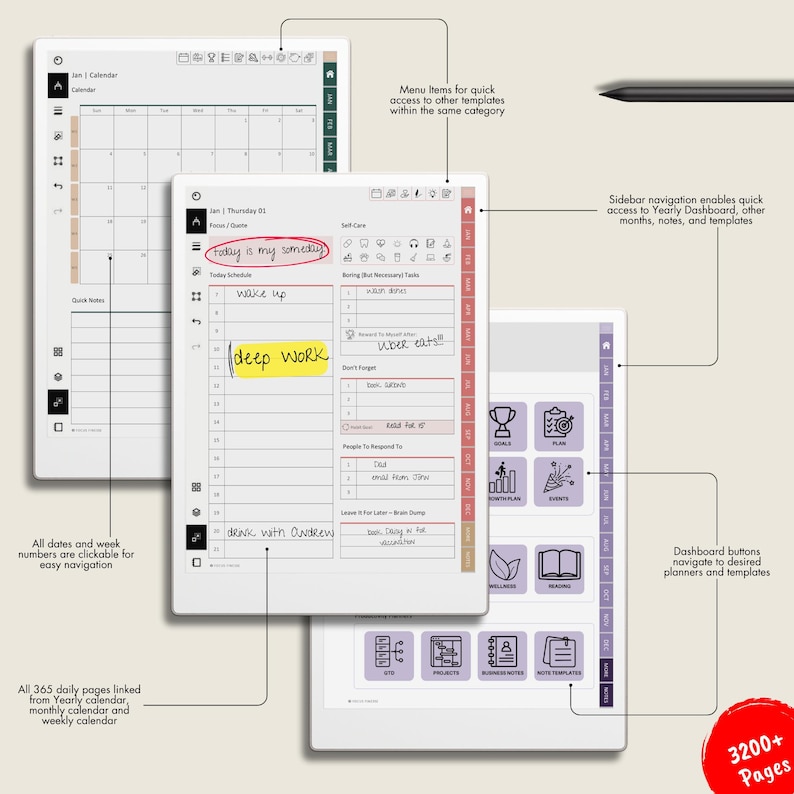 Remarkable Paper Pro Templates - Ultimate Planner for 2026 and 2027 - Etsy
