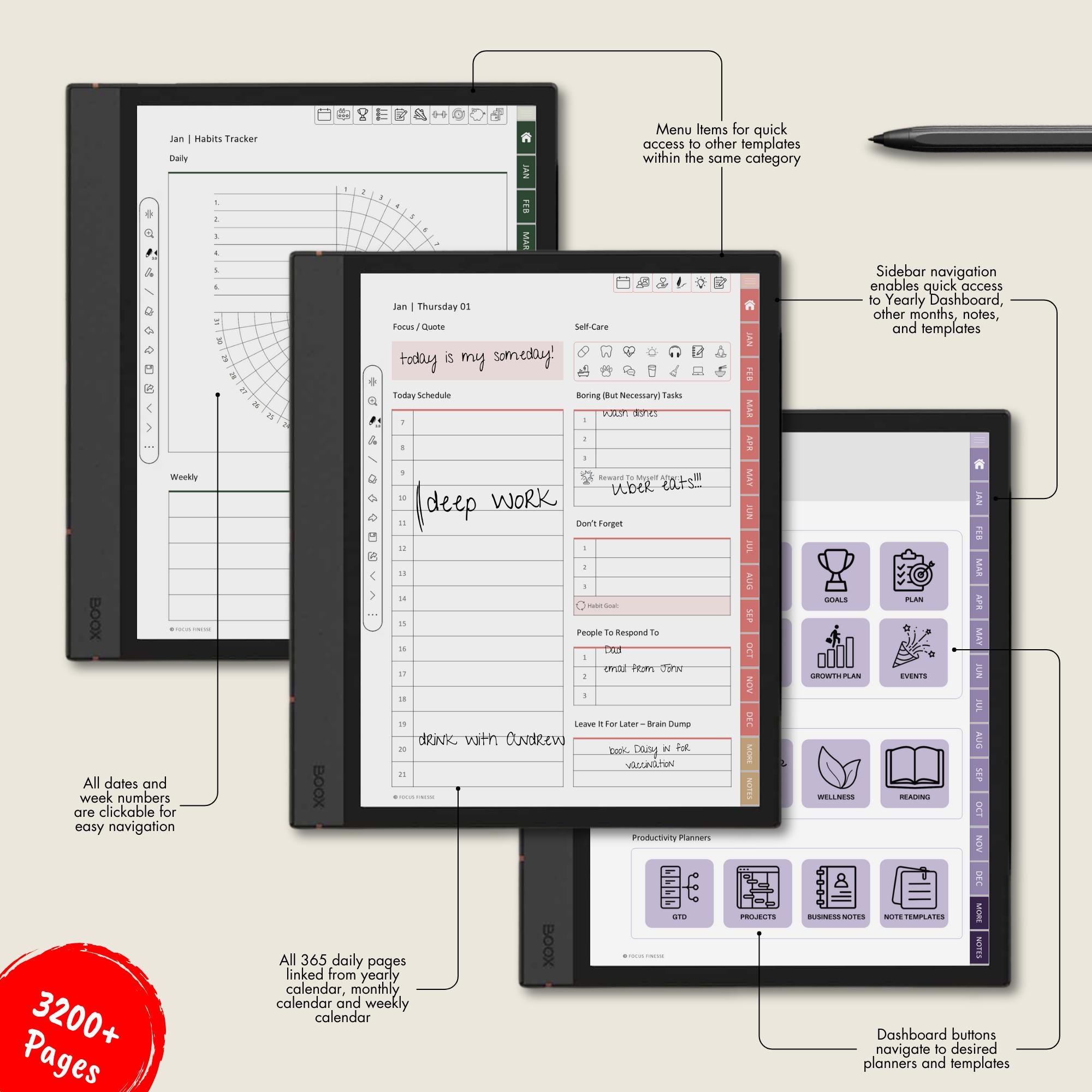 Boox Note Air 5C & 4C, 3C Templates, Ultimate Digital Planner for 2026 ...