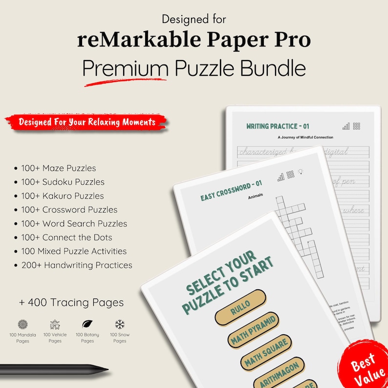 For Remarkable Paper Pro - Puzzle Bundle - Sudoku, Crosswords, Word ...
