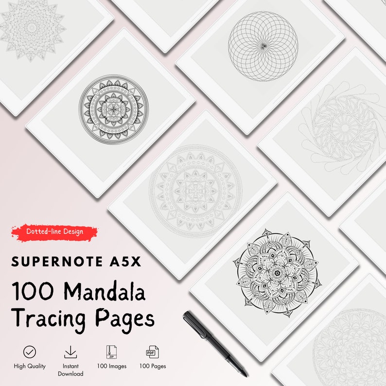 Supernote Mandala Tracing Pages, 100 Dotted-line Worksheets Perfect for ...