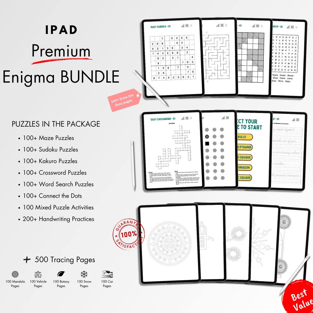 IPad Puzzle Bundle: Brain Teasers, Mazes, Crosswords (digital Download ...