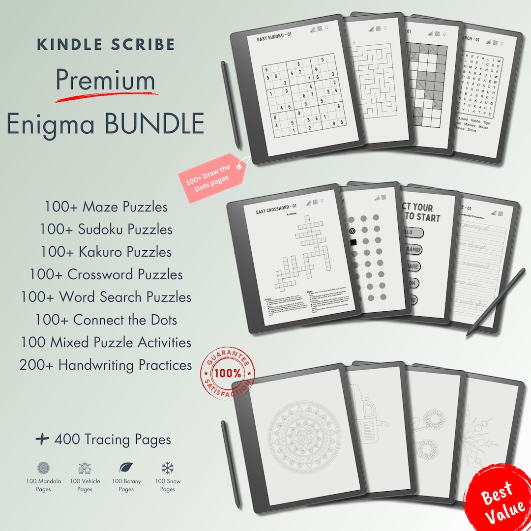 Kindle Scribe Puzzle Bundle: Sudoku, Mazes, Kakuro + Tracing Pages ...