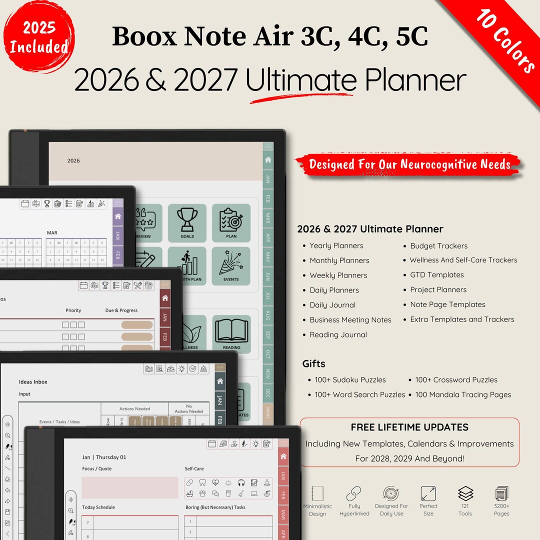 Boox Note Air 5C & 4C, 3C Templates, Ultimate Digital Planner for 2026 ...