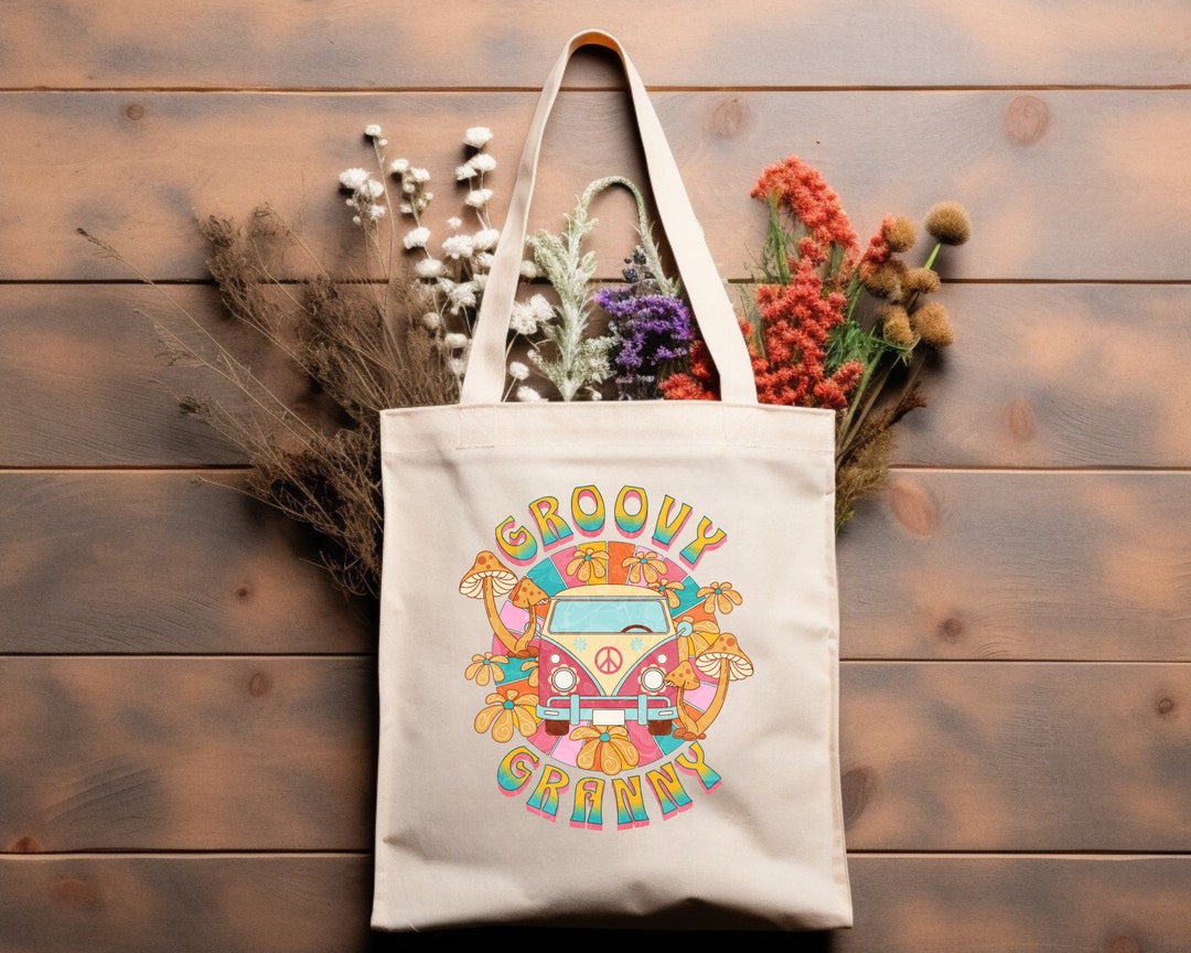 Groovy Granny Cotton Canvas Tote Bag, Hippie Grandmother Tote, Gift for ...