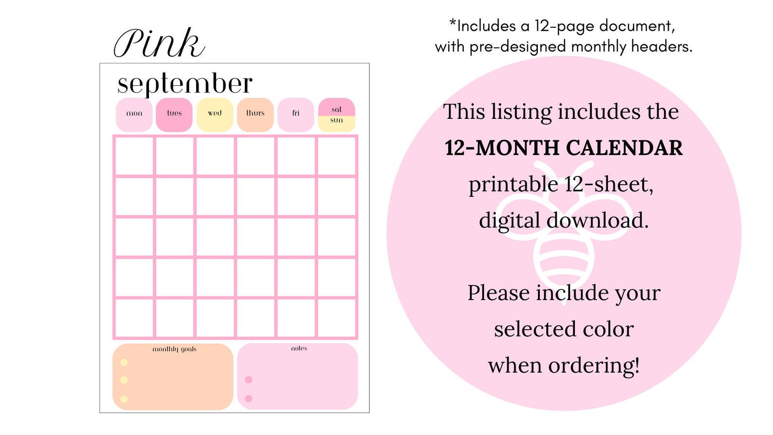 12 Month Planner, Printable, Digital Download - Etsy