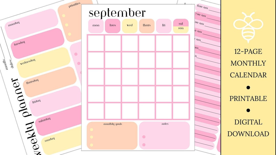 12 Month Planner, Printable, Digital Download - Etsy