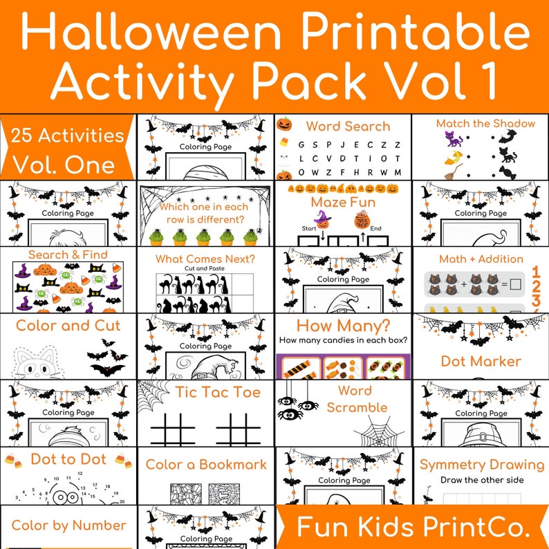 Halloween Printable Kids Activity Pack Coloring Pages Word - Etsy