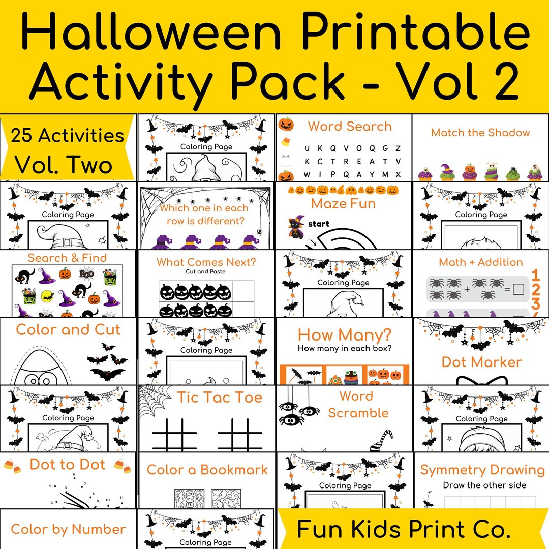 Halloween Printable Kids Activity Pack, Coloring Pages, Word Search ...